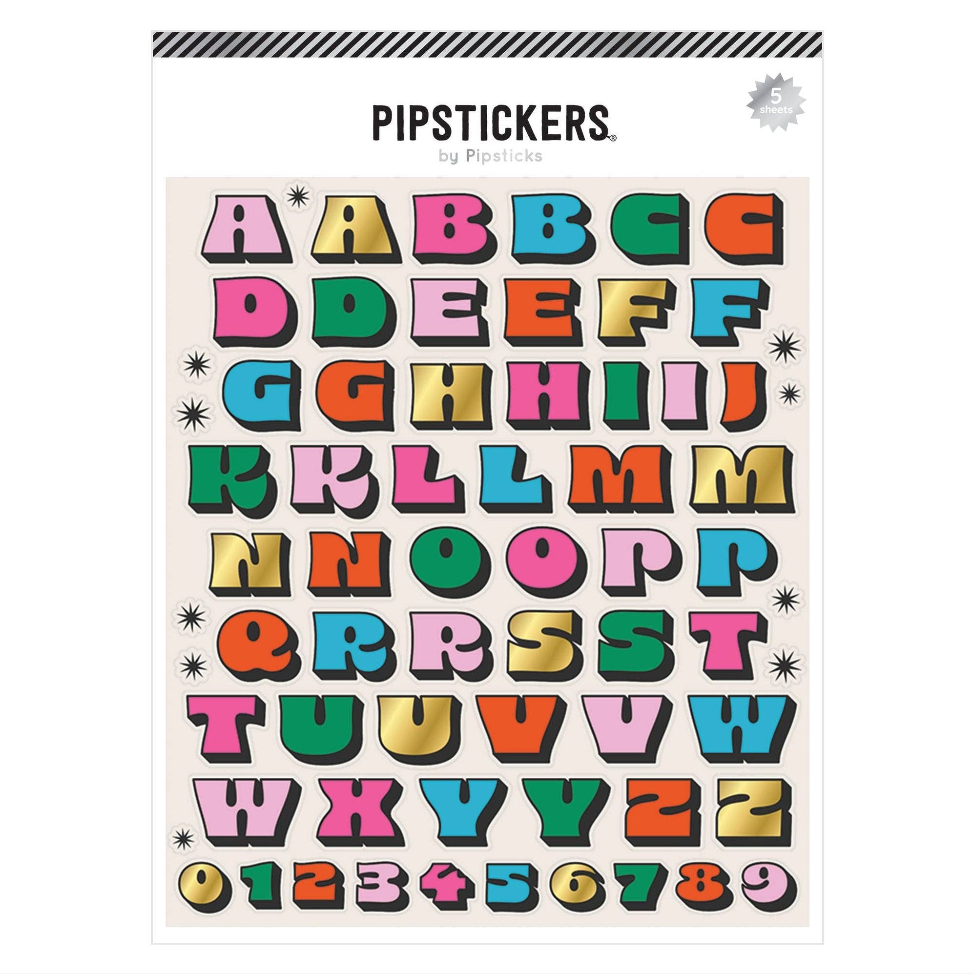Colour Me Retro Big Alphabet Stickers (5 Sheets) — WashiGang