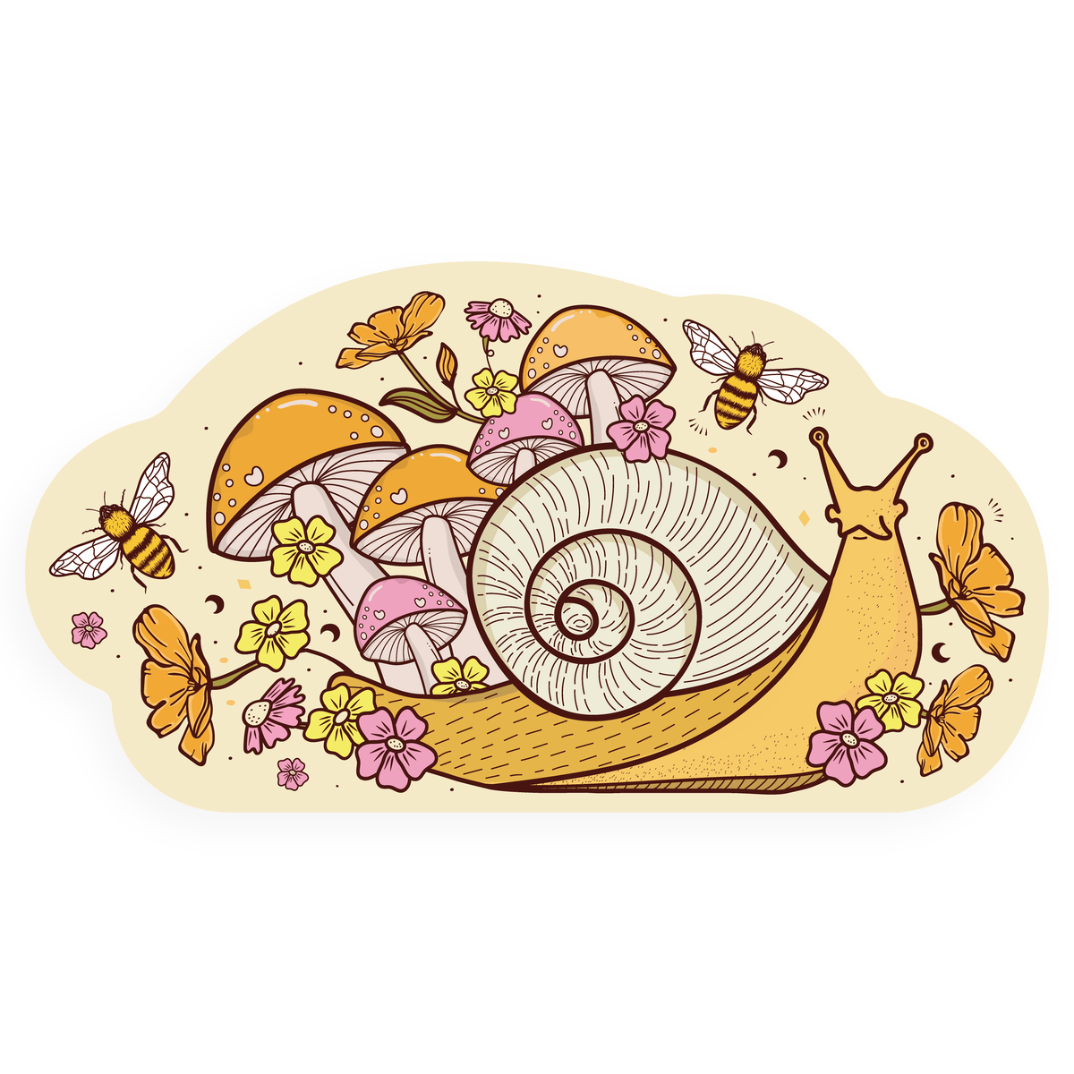 Whimsical Floral Snail Vinyl Sticker — WashiGang