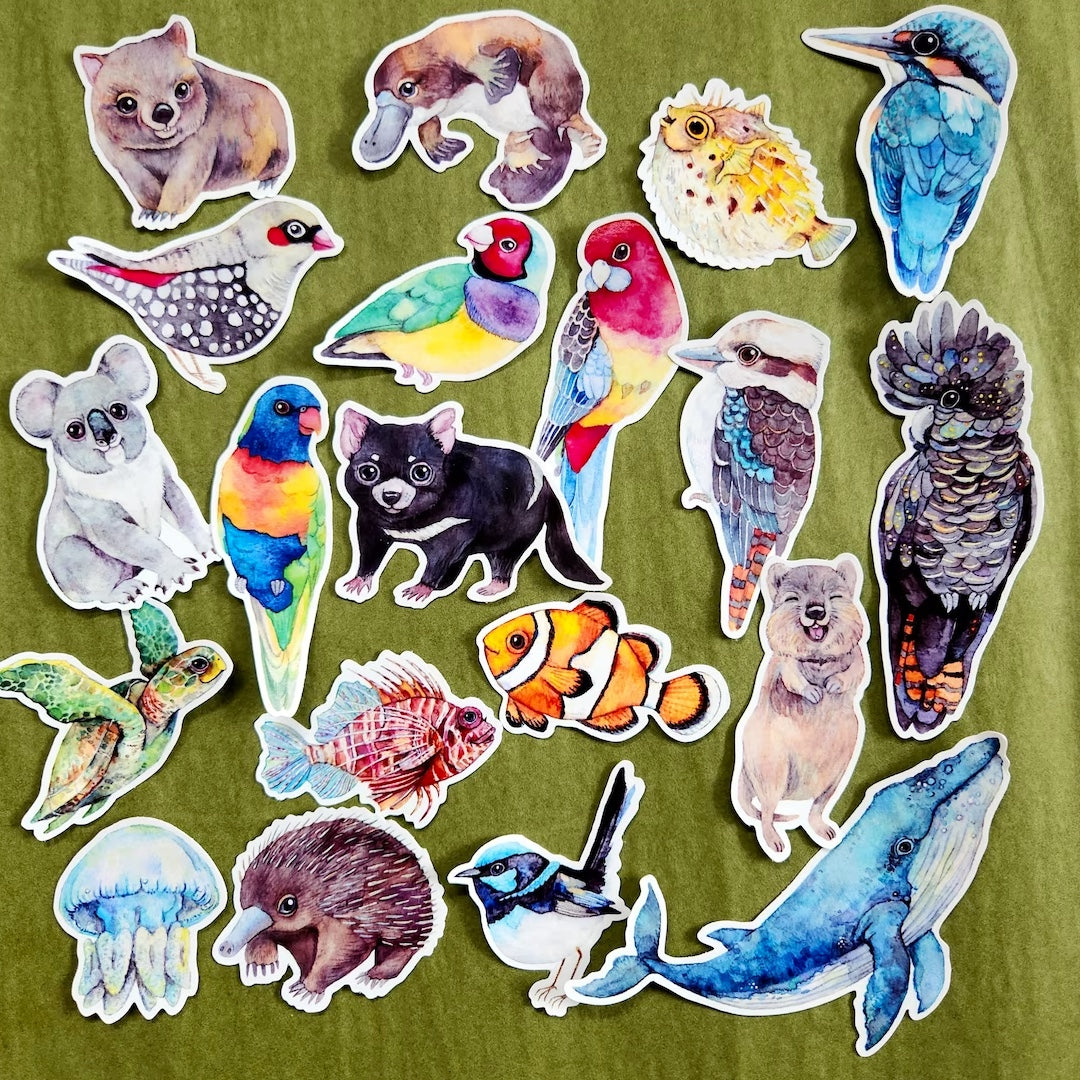 Australian Animals, Birds & Sea Creatures Vinyl Sticker Pack ...