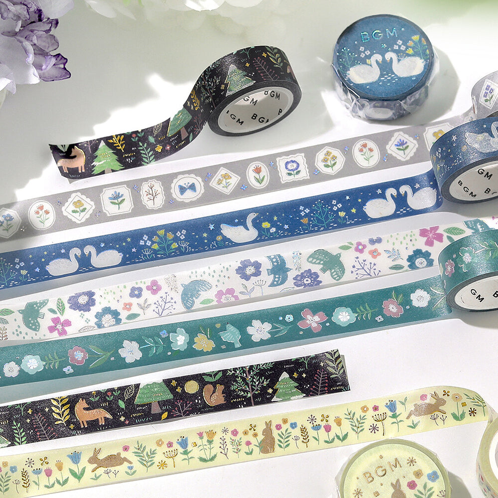 BGM 'Nordic Forest' Foil Washi Tape - Flowers & Rabbits — WashiGang