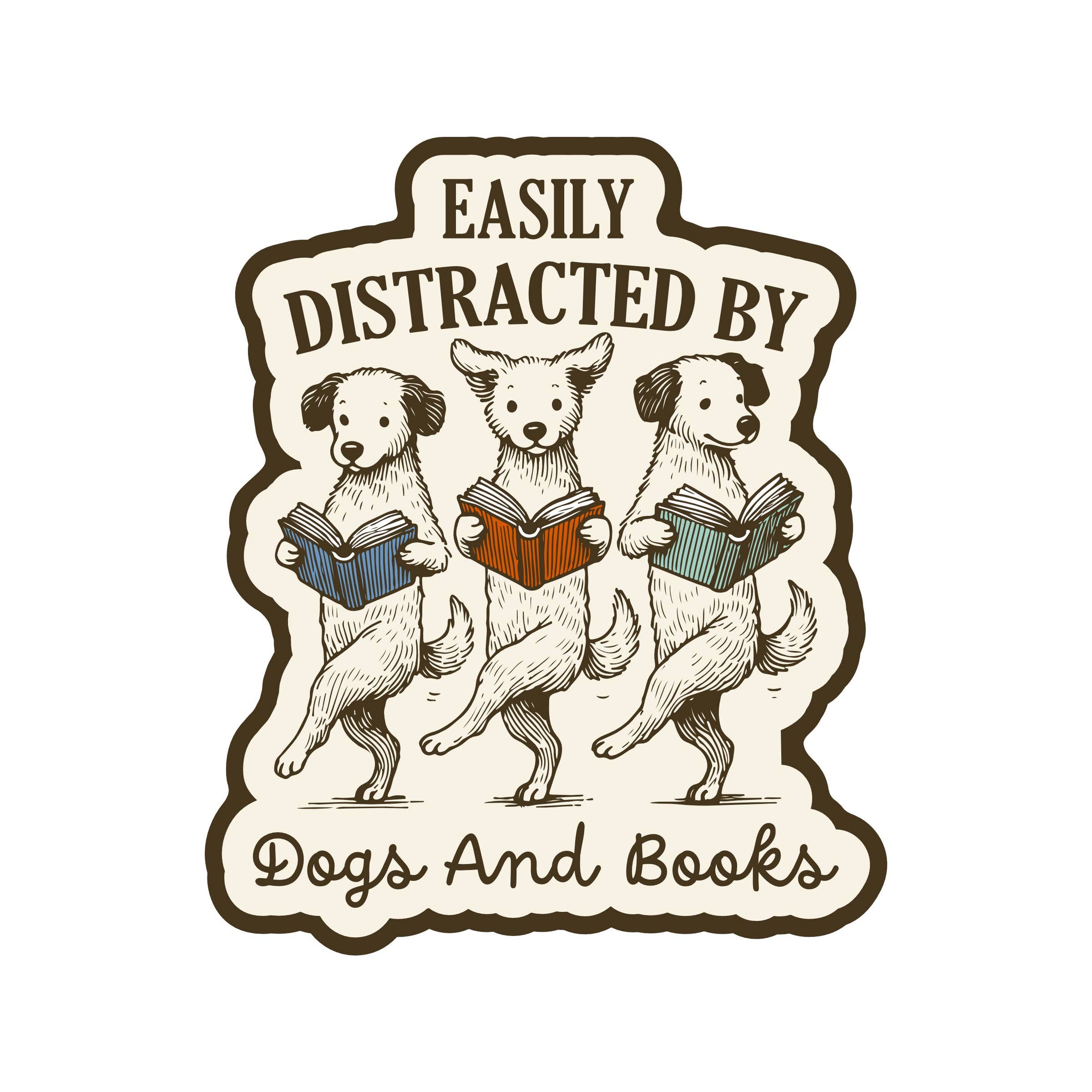 Distracted by Dogs & Books Vinyl Sticker — WashiGang