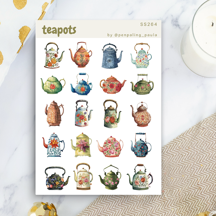 Teapots - Sticker Sheet — WashiGang